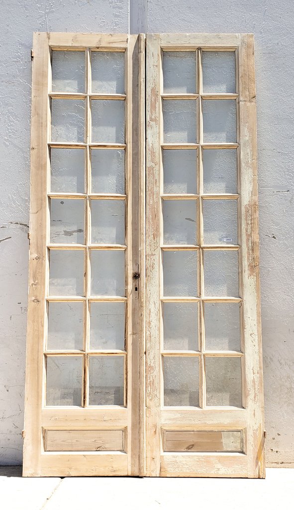 Pair of 14 Lite Washed Wood French Doors – Antiquities Warehouse of ...