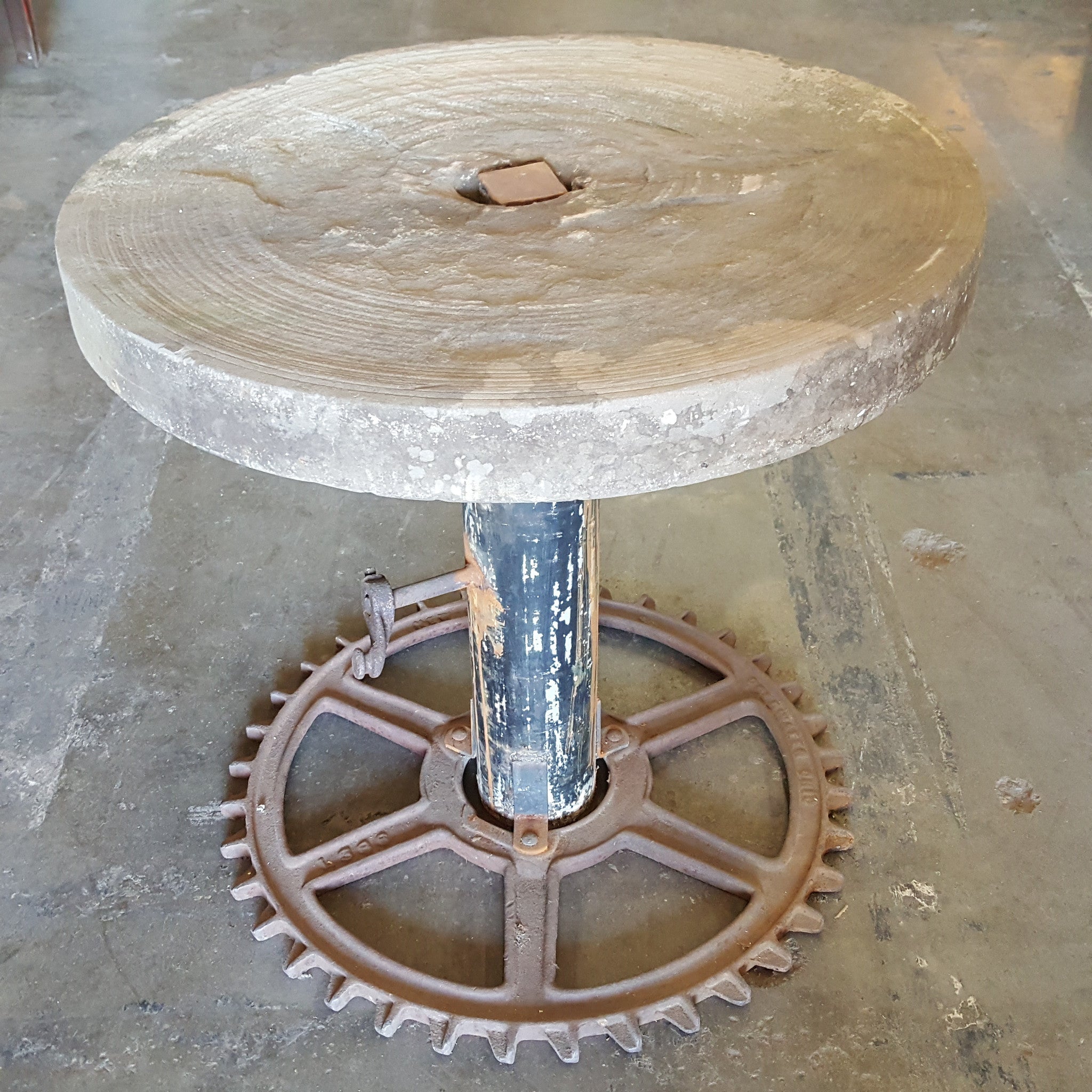 Industrial Iron Grindstone Table – Antiquities Warehouse of Grand Traverse