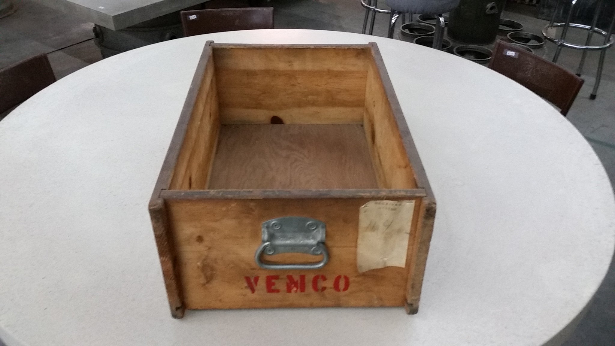"Vemco", Stackable Wood Crate with Metal Handles – Antiquities ...