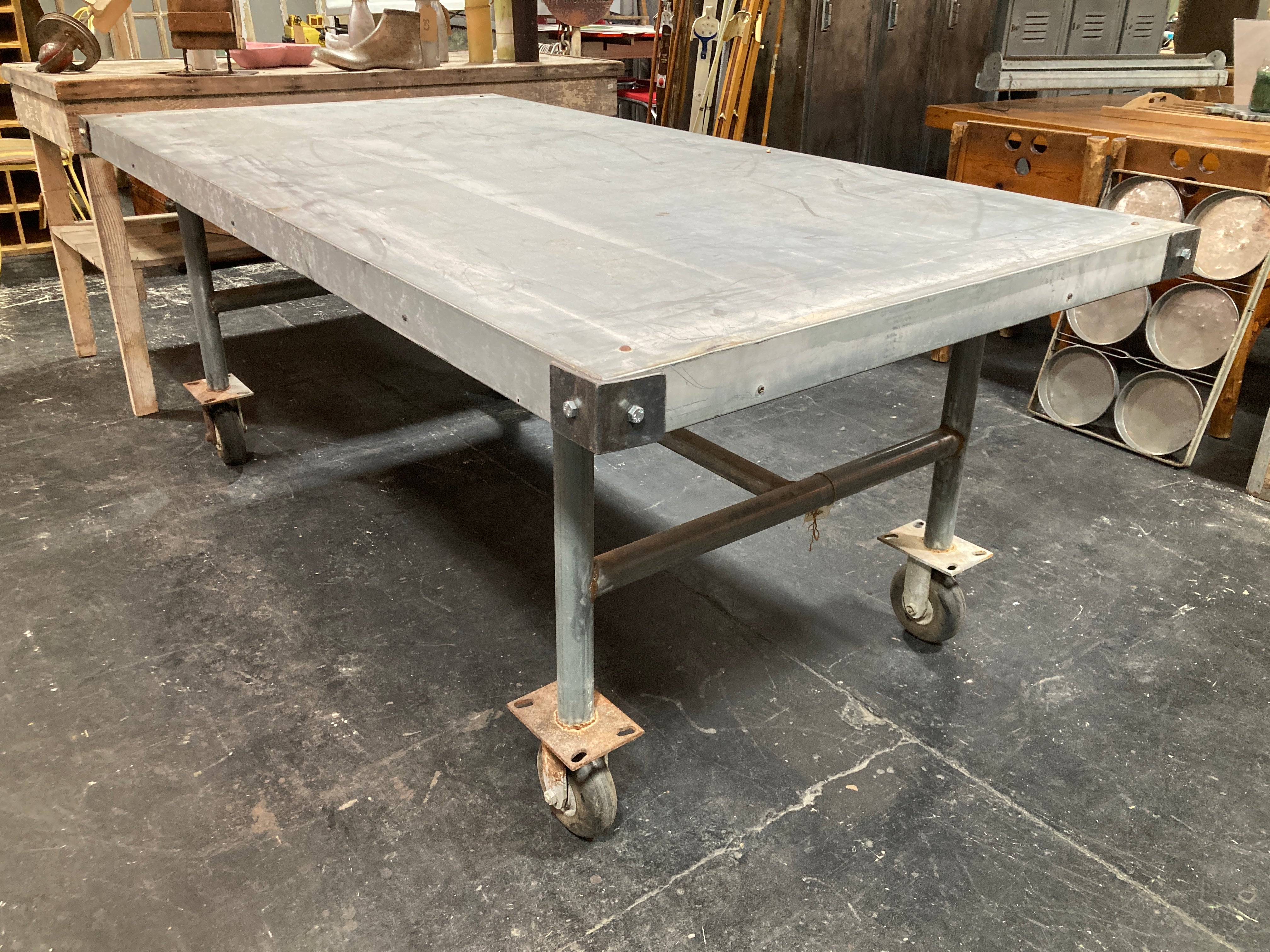 Galvanized Top Table on Wheels – Antiquities Warehouse of Grand Traverse